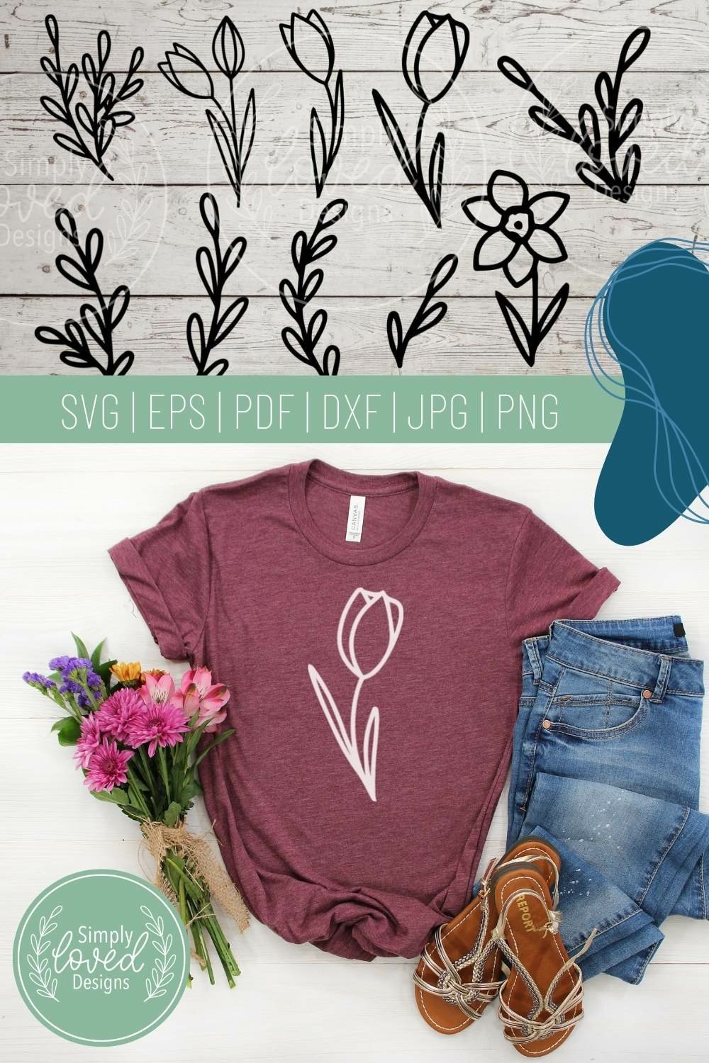 Spring Flower Bundle SVG file: 10 hand drawn illustrations