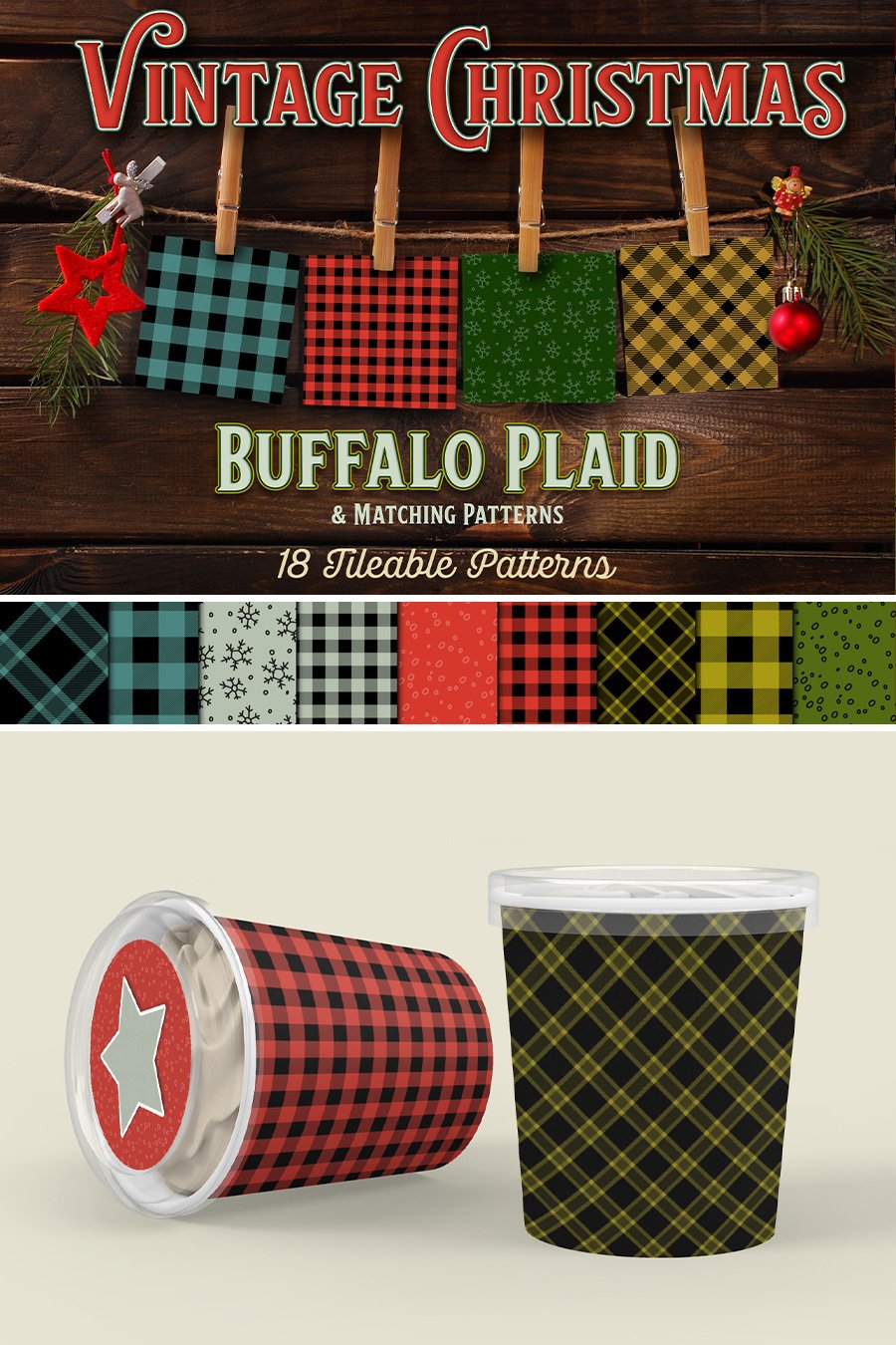 Vintage Christmas Buffalo Plaid - 18 Patterns (975996)