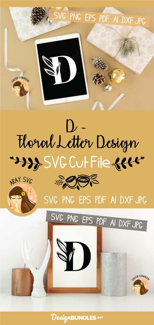 D - Floral Letter Design Svg