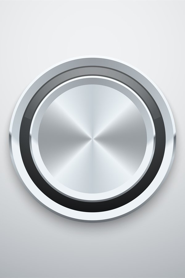 Realistic metal chrome silver steel round vector knob button