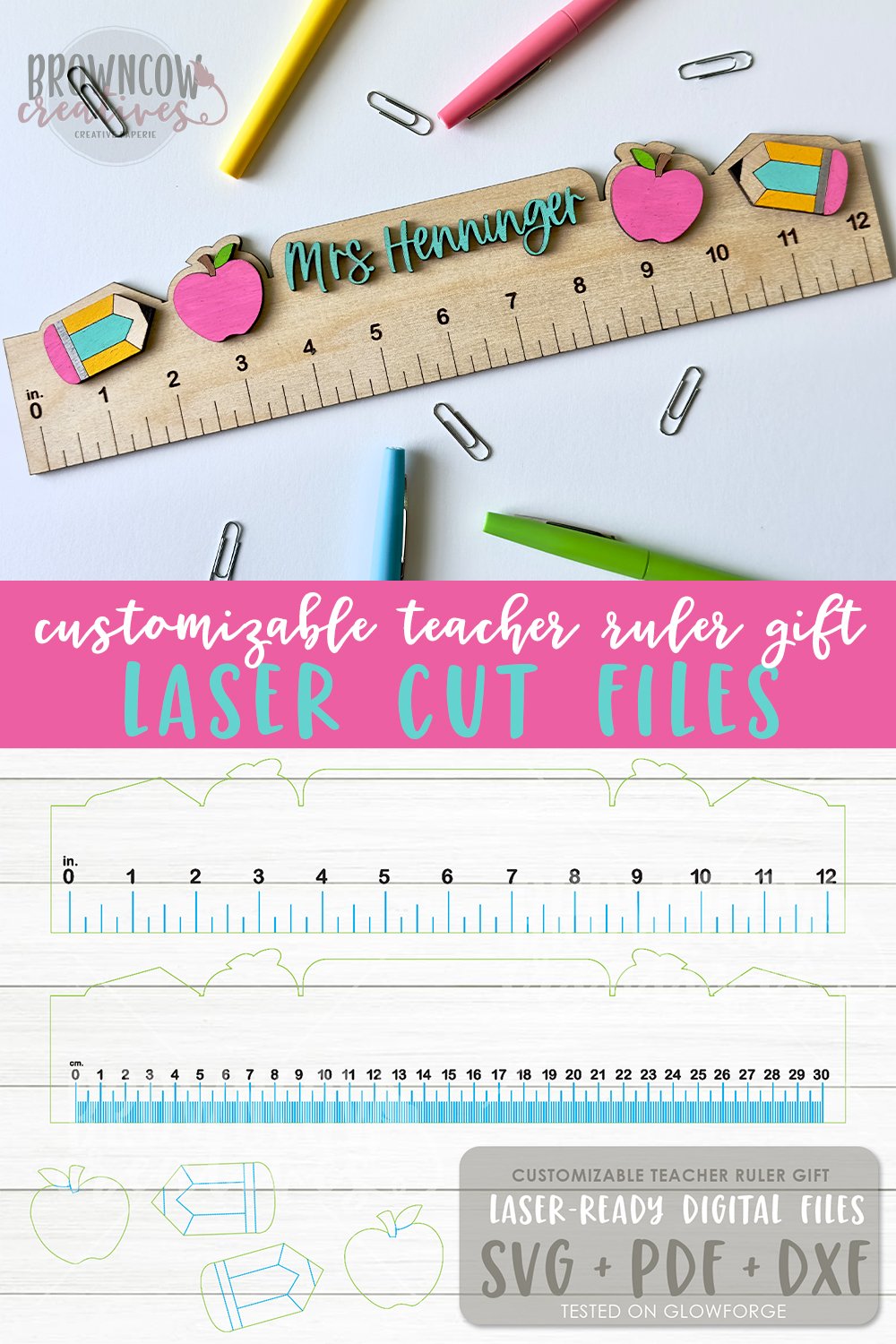Teacher Ruler Gift Lasercut File, Customizable Teacher Gift