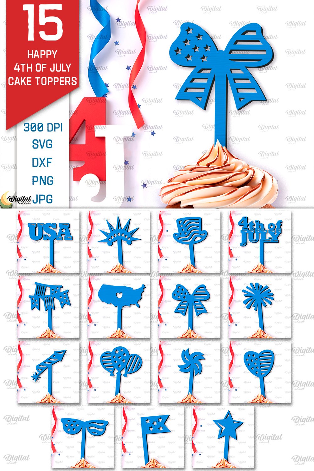 Happy 4th Of July Cake Toppers Laser Cut Bundle