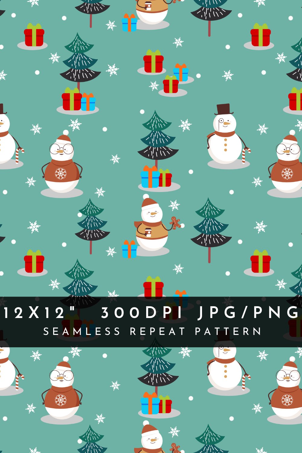 Snowman Seamless Repeating Pattern Winter Seamless Pattern