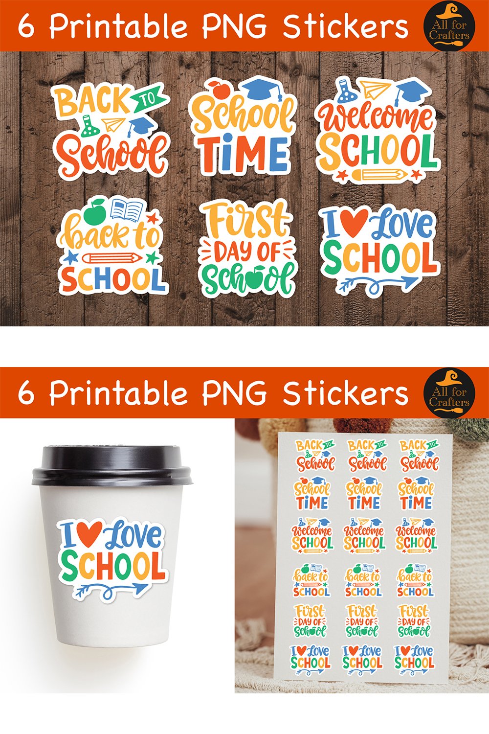 Back to School Stickers Bundle l 6 High Quality PNG files