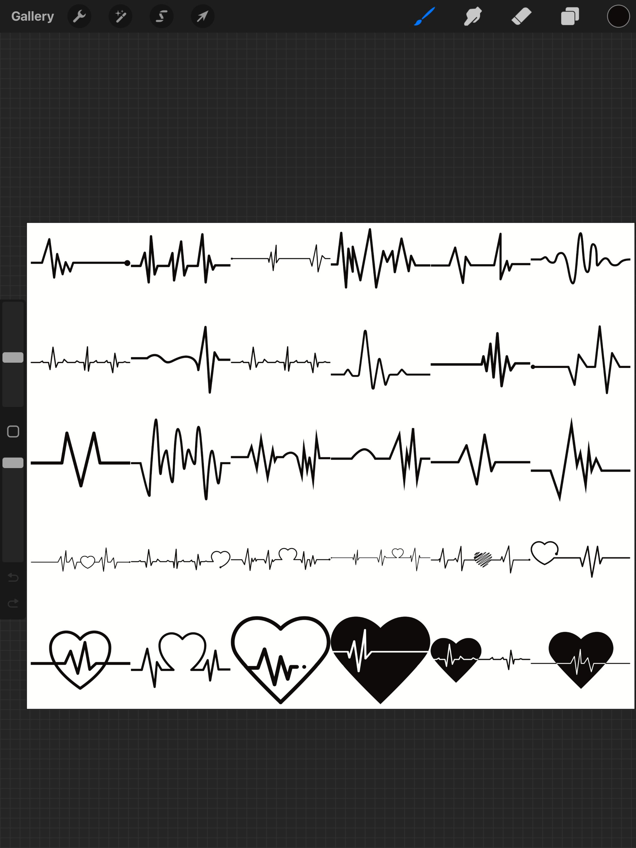 Heartbeats Set 1 Procreate Brush Stamps, 30 Hearts
