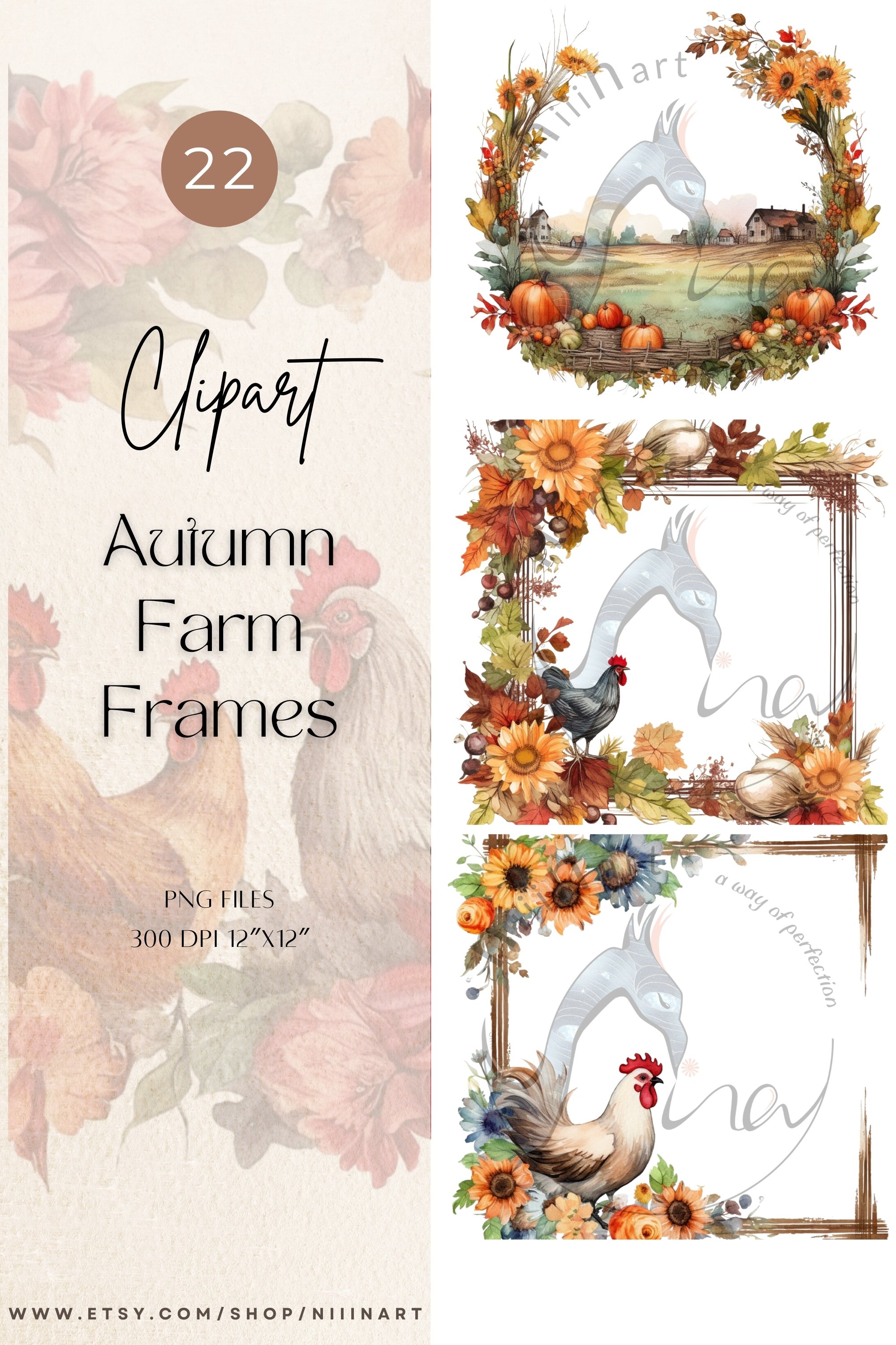 Autumn Farm Frames Clipart, Fall Farm Life PNG Floral Frames