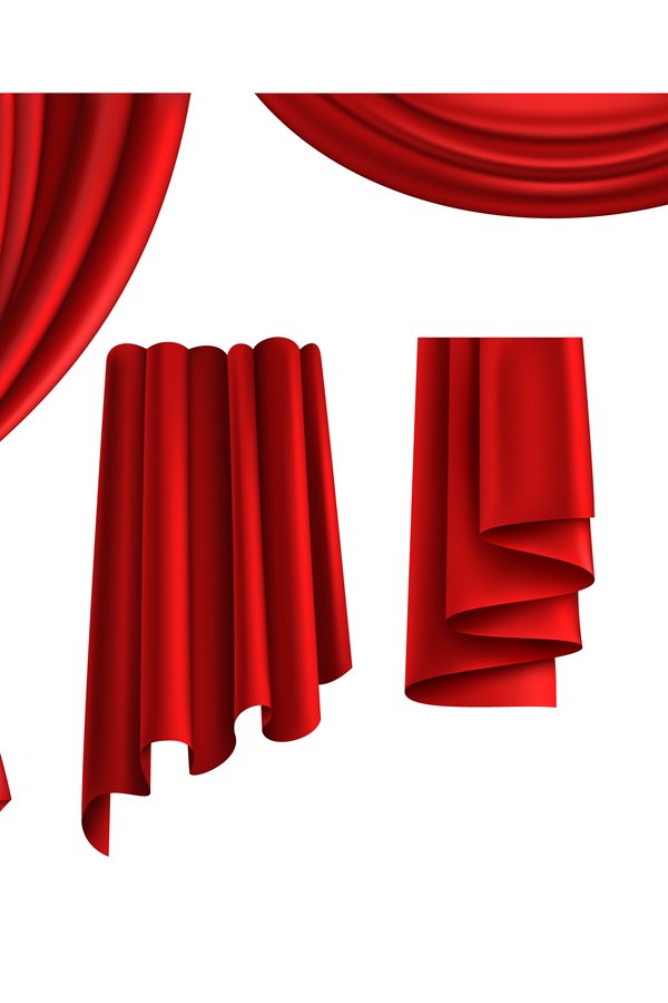 Red curtains. Realistic velvet drapery element. 3D classic s