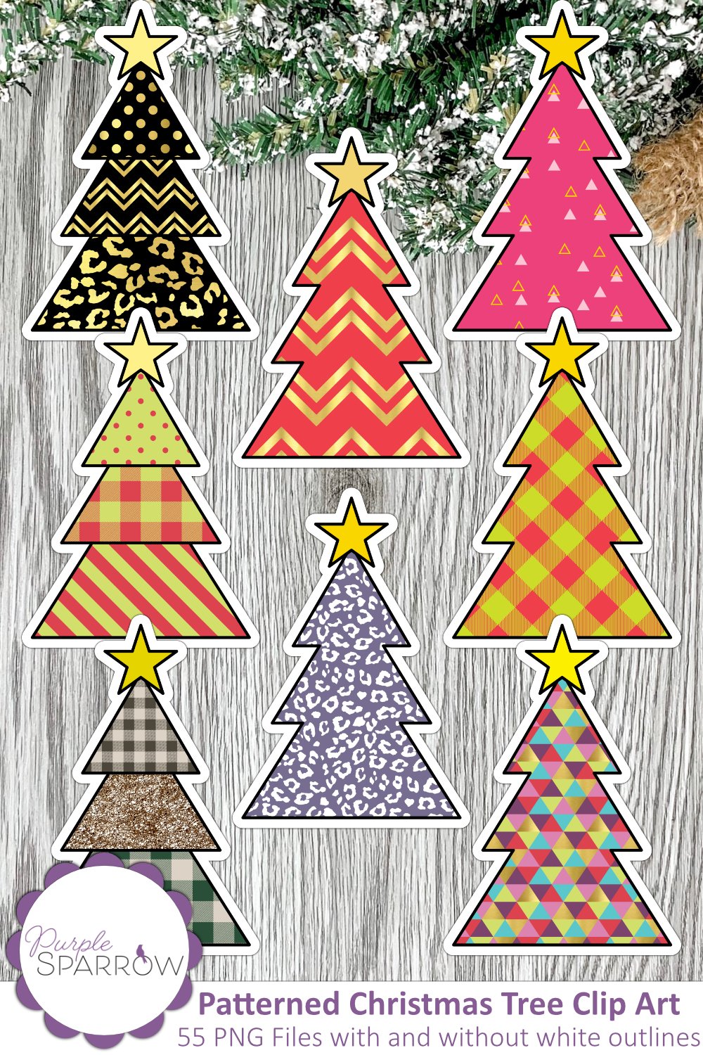 Patterned Christmas Tree Clip Art | 55 PNG Files