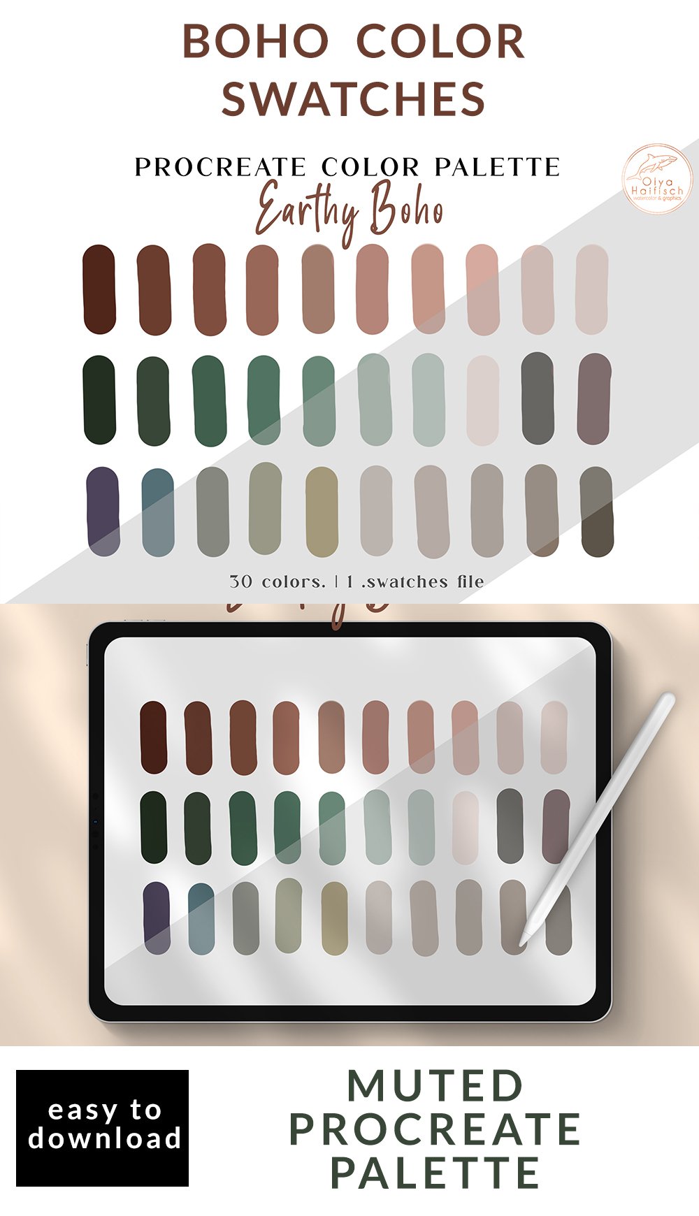 Boho Procreate Color Palette. Earthy Color Swatches