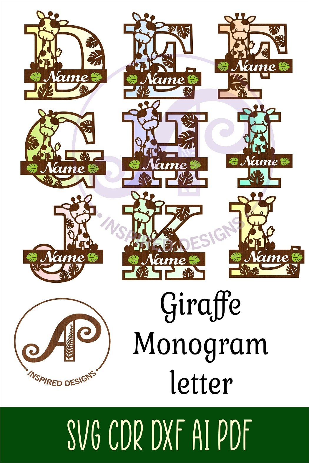 Giraffe monogram letter Name signs 3 layer design