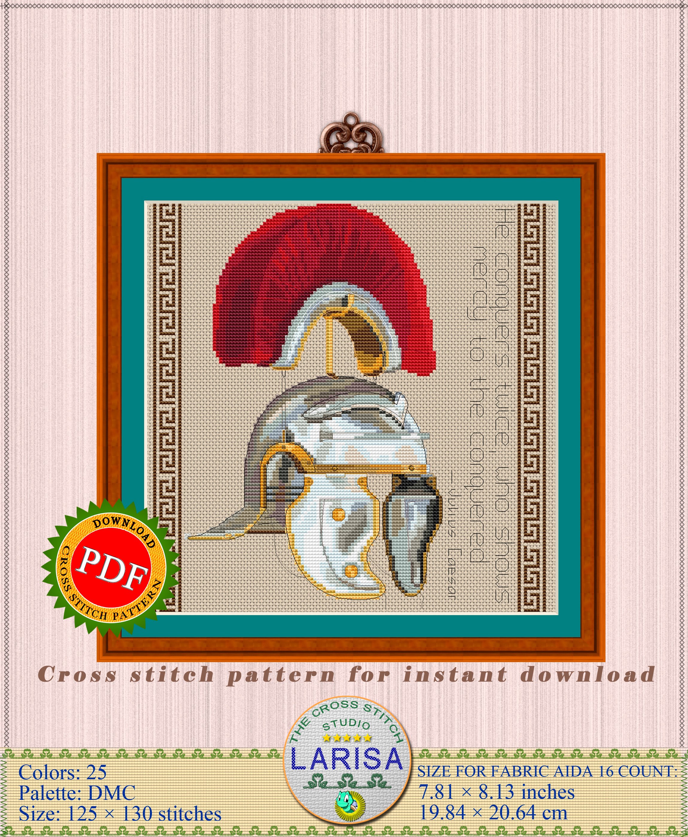 Helmet Cross Stitch Pattern | Roman Centurion Helmet