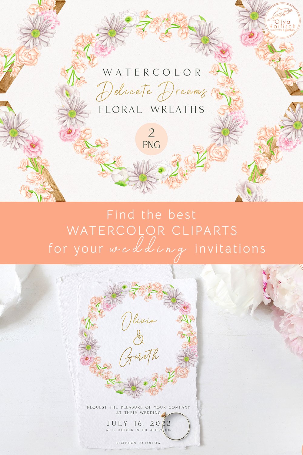 Watercolor Floral Wreaths Clipart. Boho Frame PNG