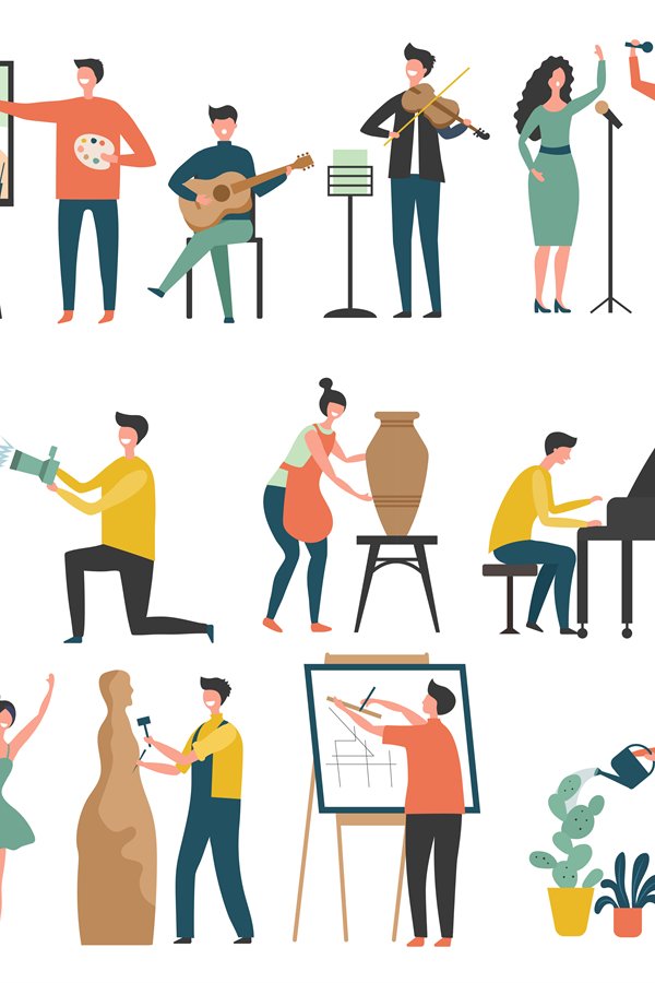 Creative profession. Stylized characters of creative peoples