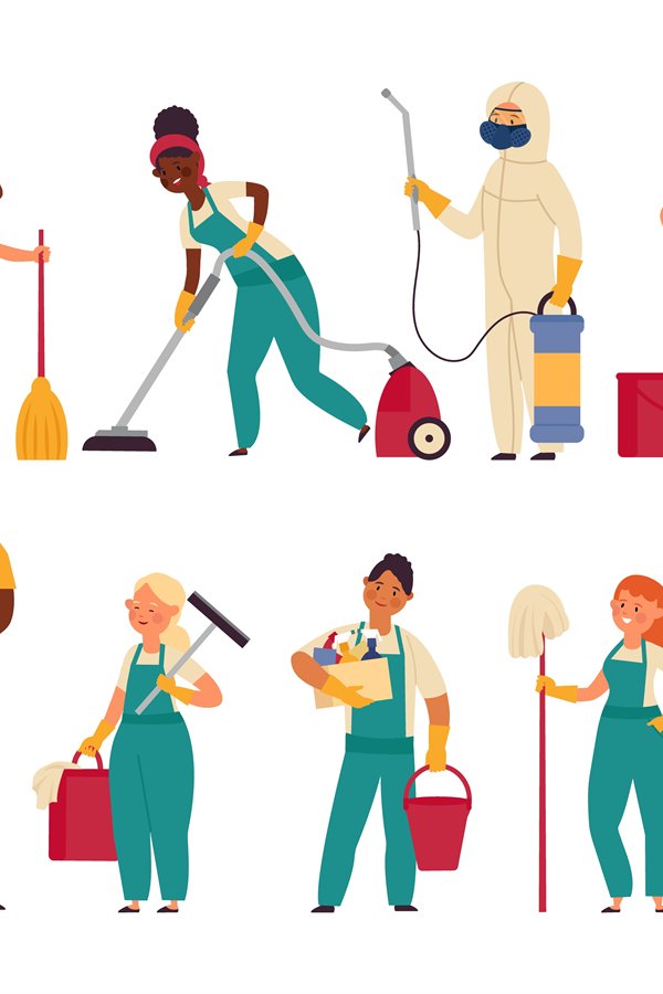 Cleaner workers. Housework girl, cleaning service worker. Ca
