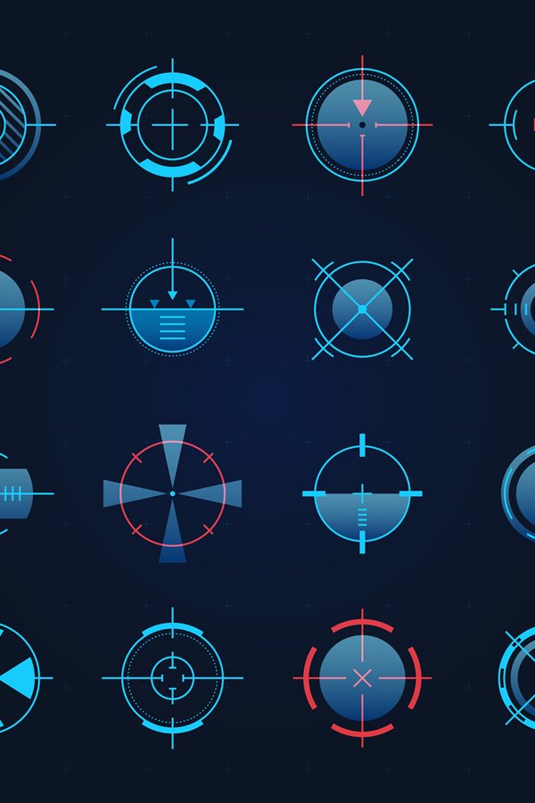 Futuristic aim. Spaceship or sniper weapon focus on target f