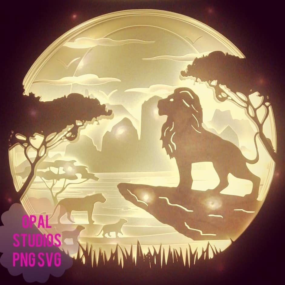 Lion Africa safari nature 3d layered shadow box light box