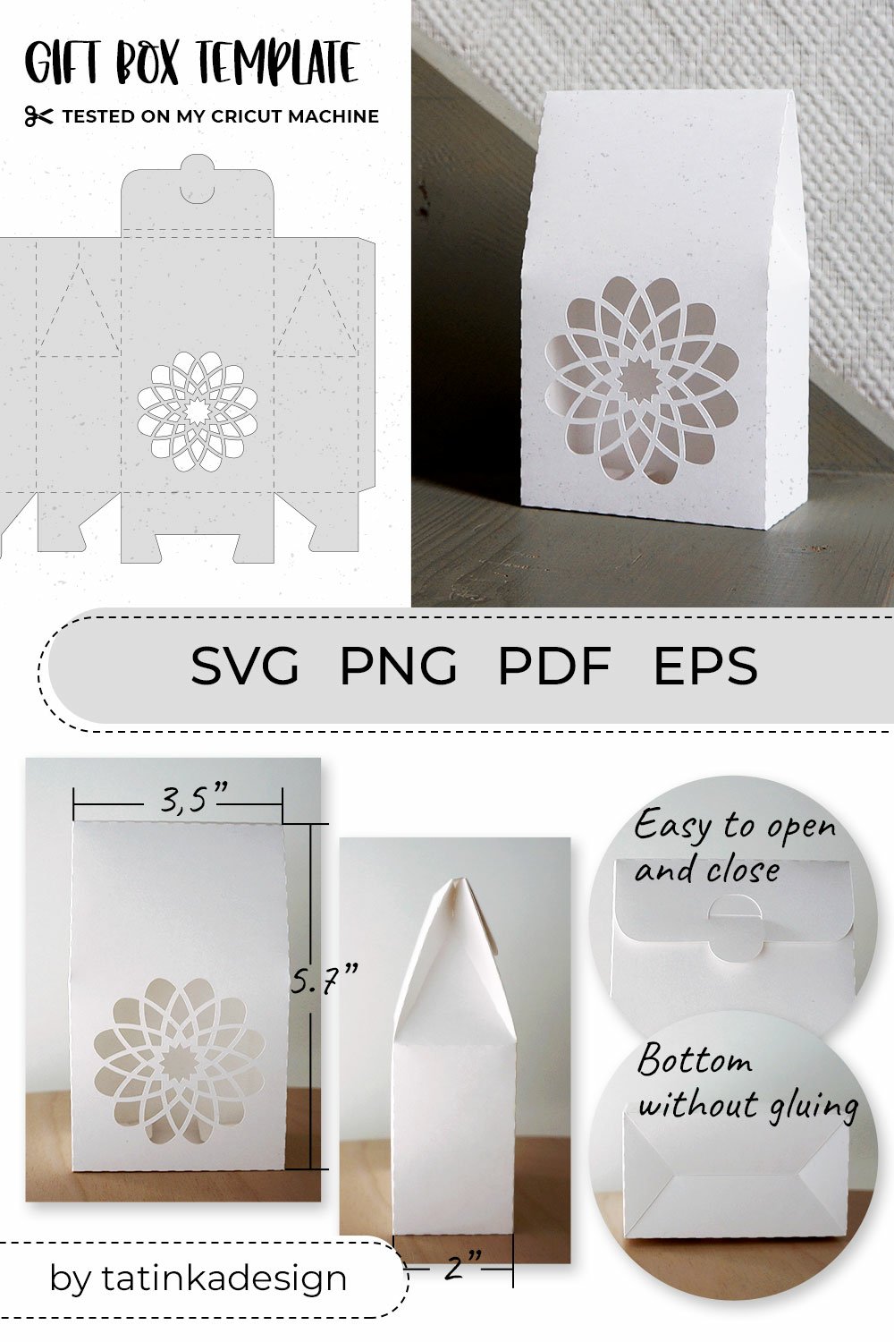 Gift box template with mandala pattern, Favor box, Box svg