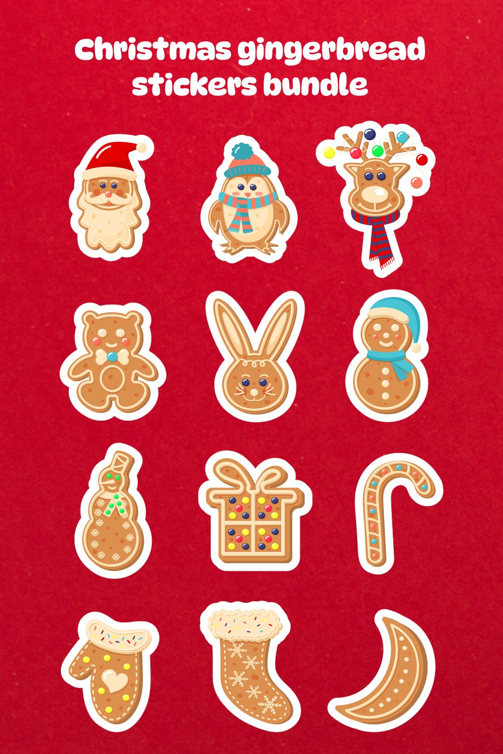 Christmas gingerbread stickers bundle png, eps