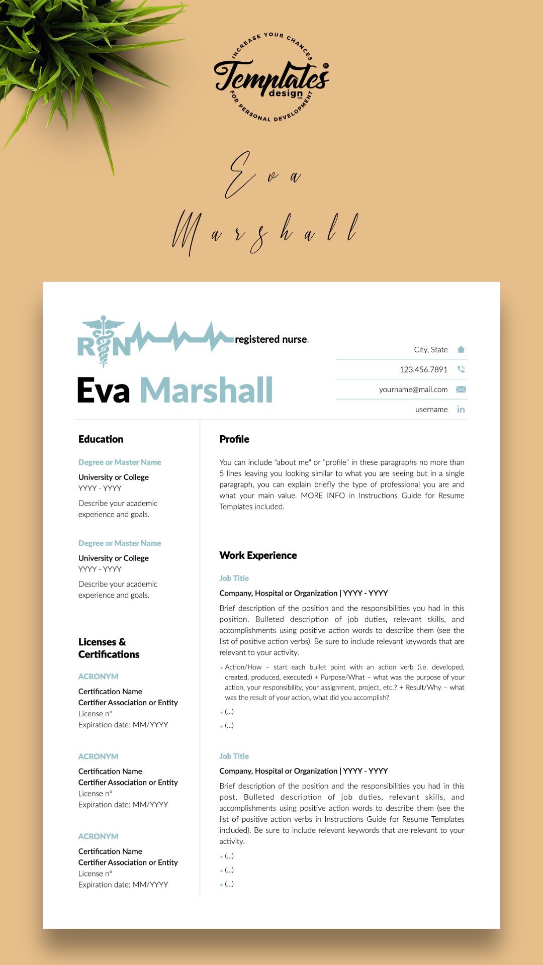 Nurse Resume CV Template for Word & Pages Eva Marshall