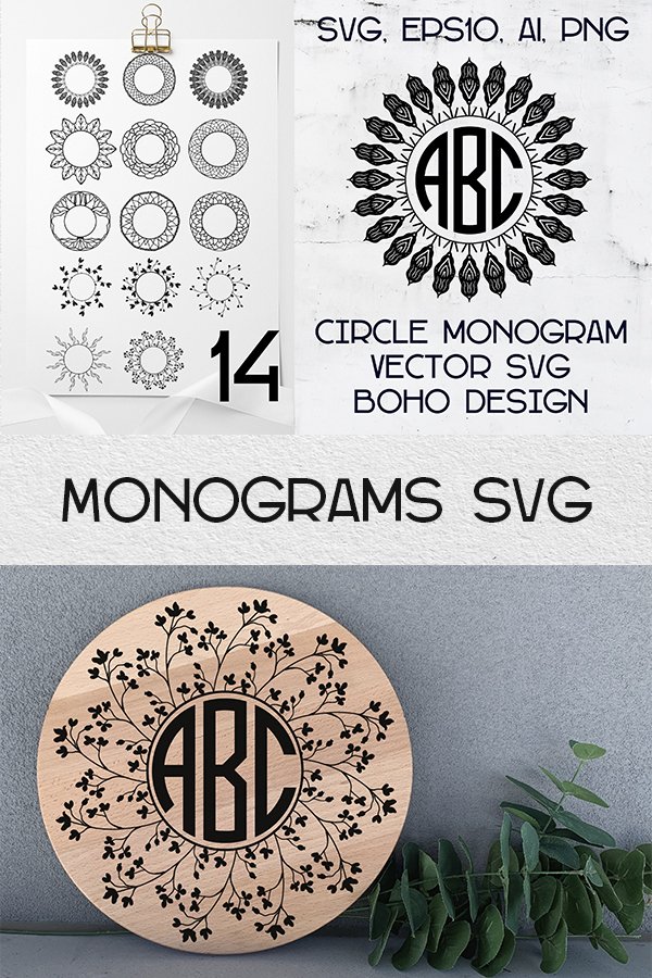 Monogram circle frame silhouettes SVG clipart - Cutting File