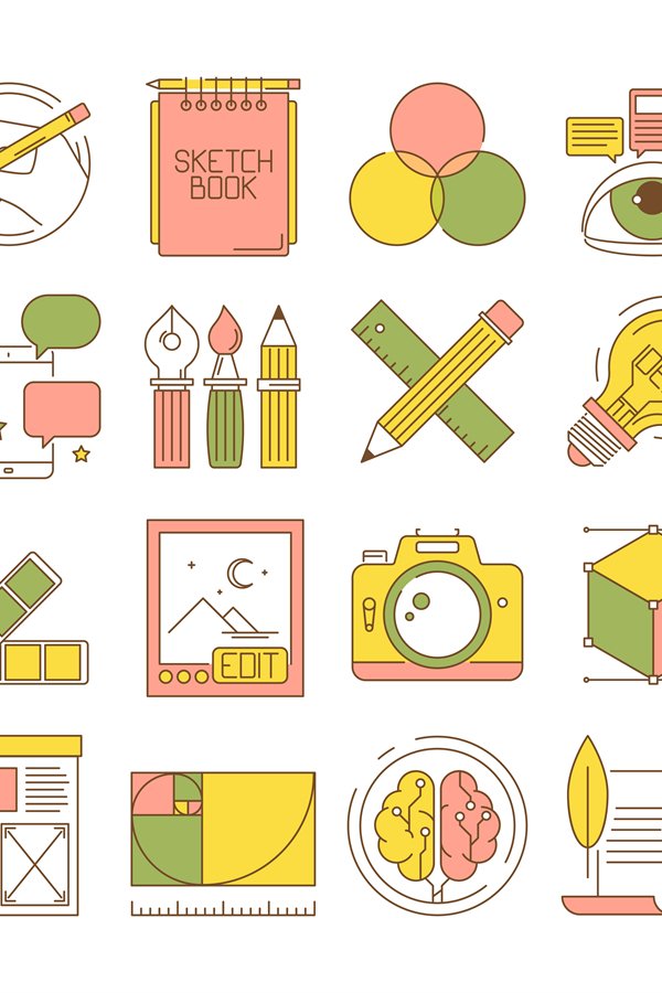 Design process icons. Packing art creative web products and