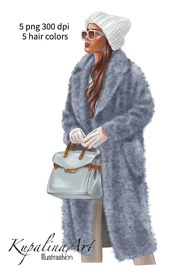 Winter planner girl, fashion clipart