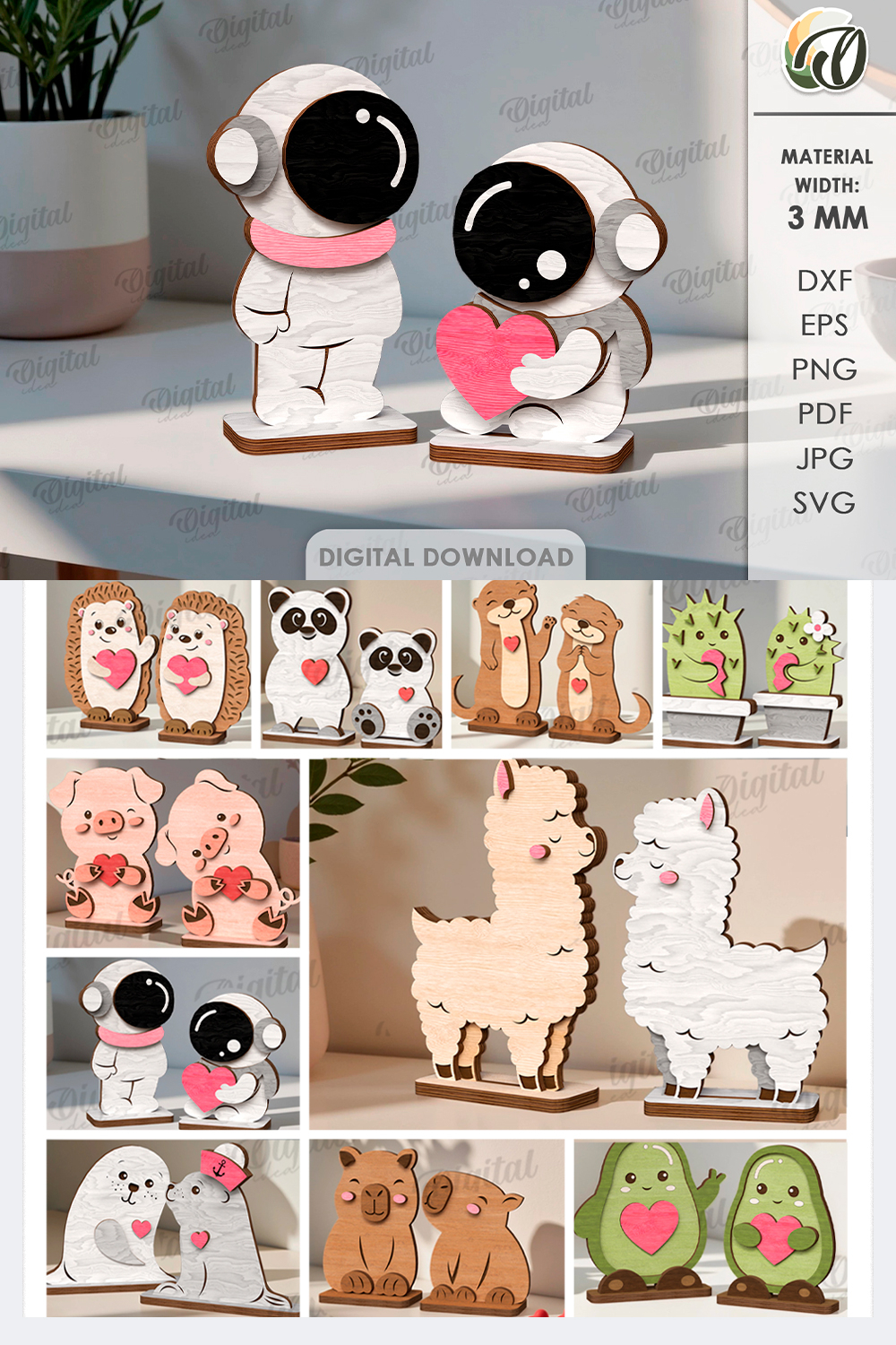 Valentine's Day Figurines Bundle Laser Cut. Stand Decor SVG