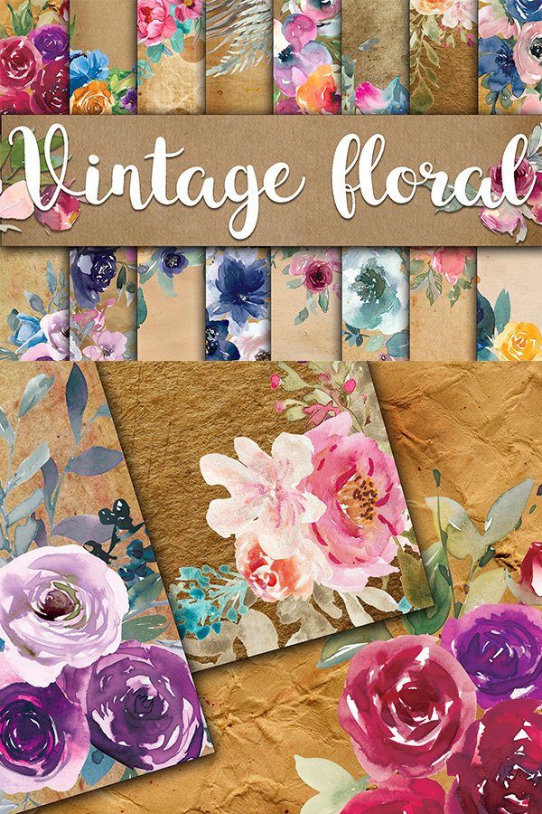 Vintage Floral Digital Papers (1658122)
