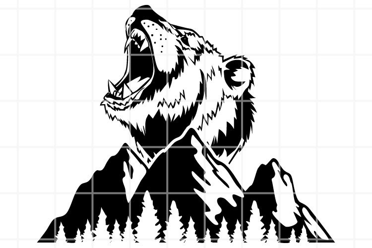 Mountains and bear SVG. Wild nature SVG. Mountains (996582)
