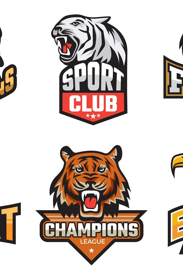 Sport emblem pack. Wild animals stylized picture for logo or