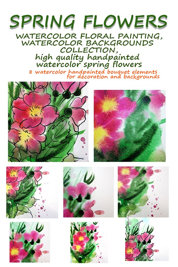 Spring flowers bouquet. Watercolor painting and (1300122)
