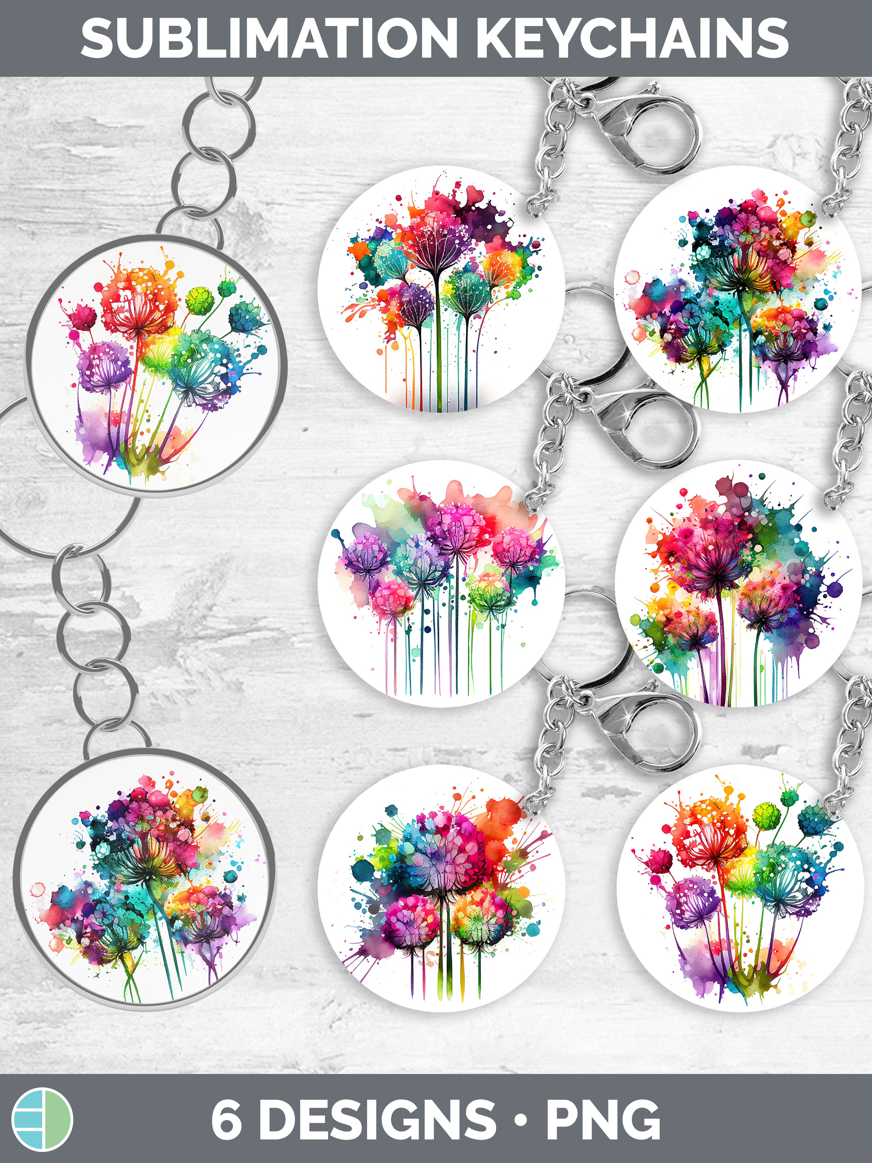 Rainbow Allium Flowers Keychain | Sublimation Keyring Design