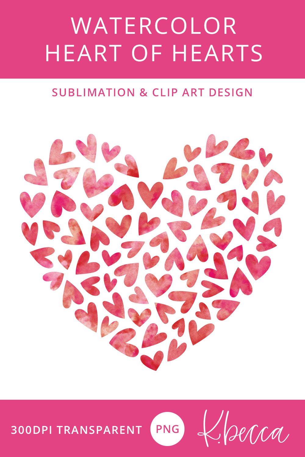 Watercolor Hearts Sublimation Design Valentine's Day