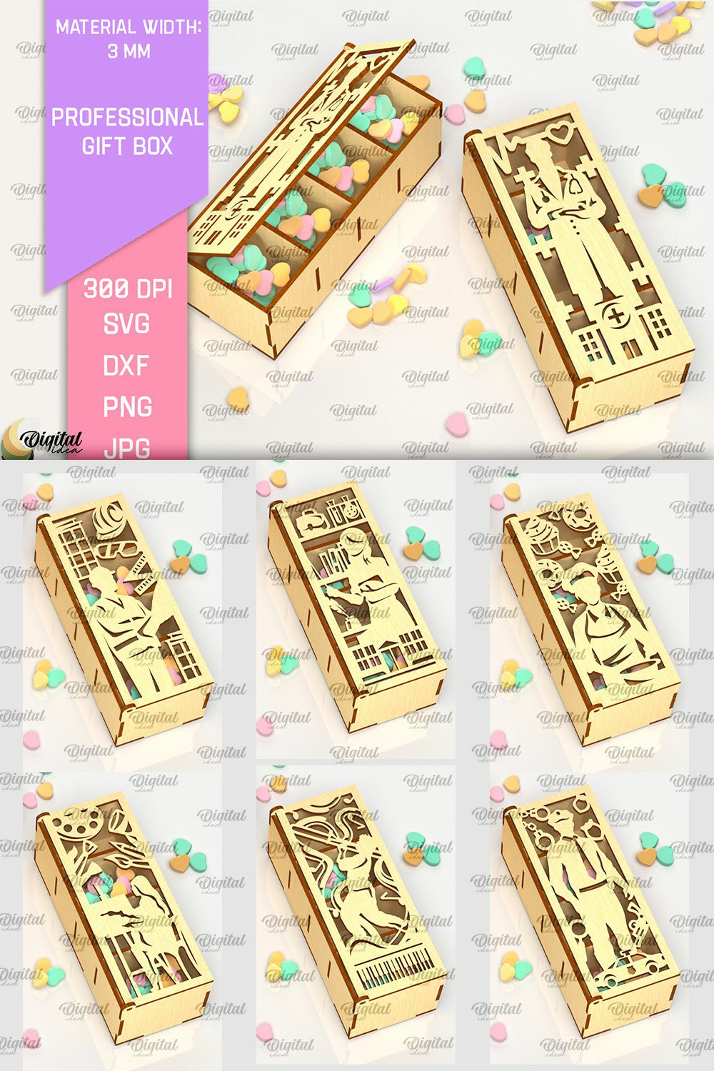 Professional Gift Boxes LaserCut Bundle. 3D Wooden Boxes SVG