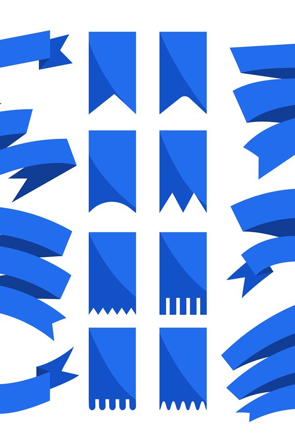 Blue flags ribbons set