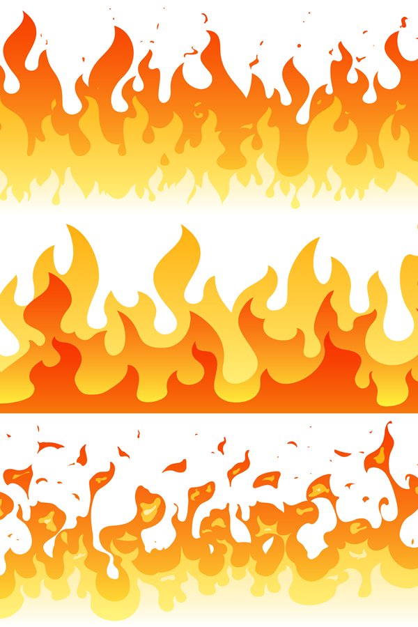 Cartoon fire flame vector seamless frame borders