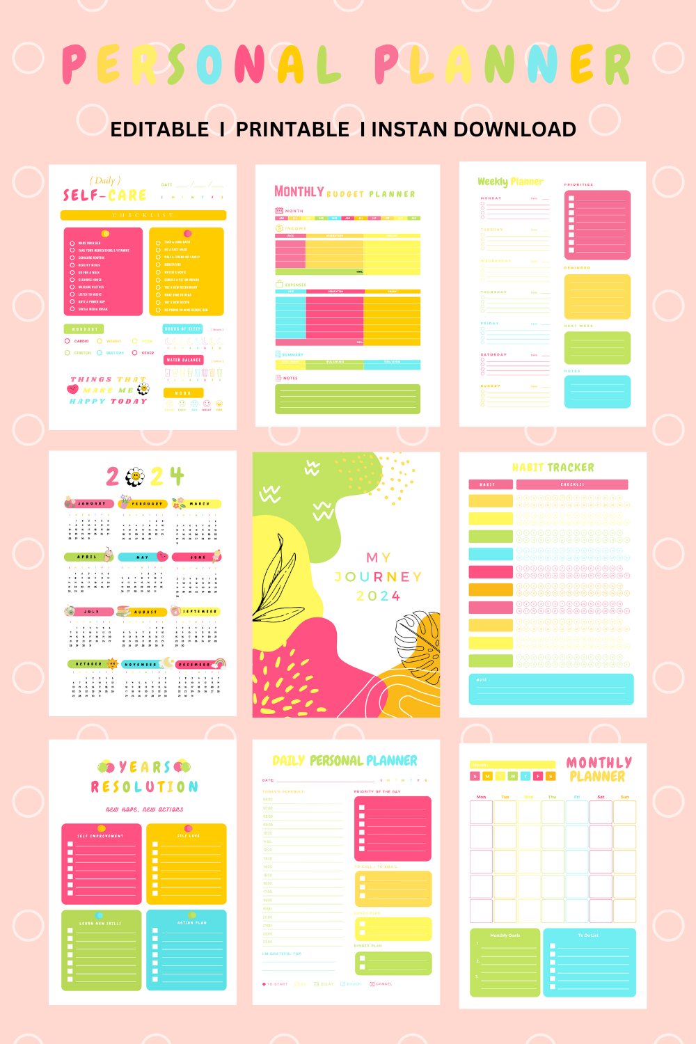 Rinbow Canva Planner: Editable & Printable Templates