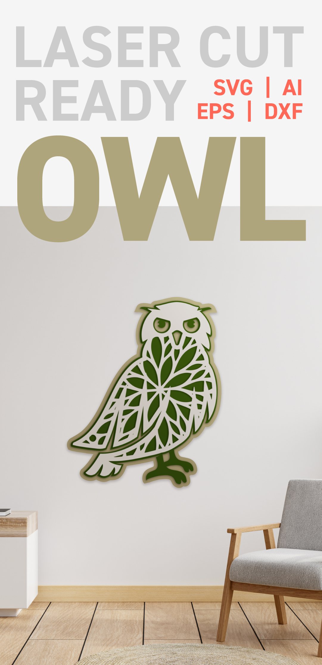 SVG Multilayer Ornamental Owl for Laser Cutting
