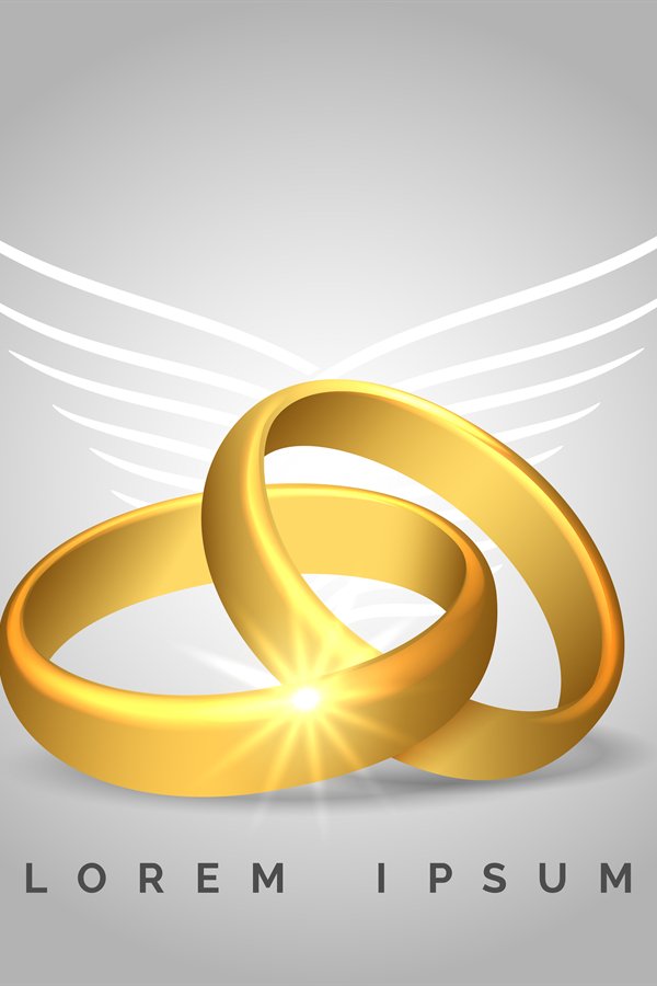 Golden wedding rings with angel wings