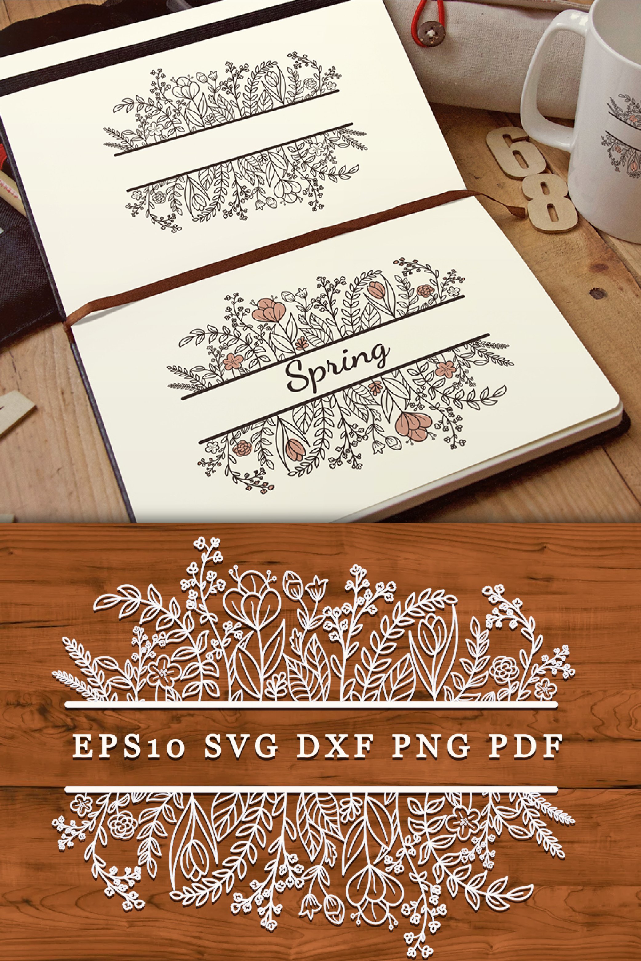 Spring monogram frame. SVG, EPS, DXF, PNG