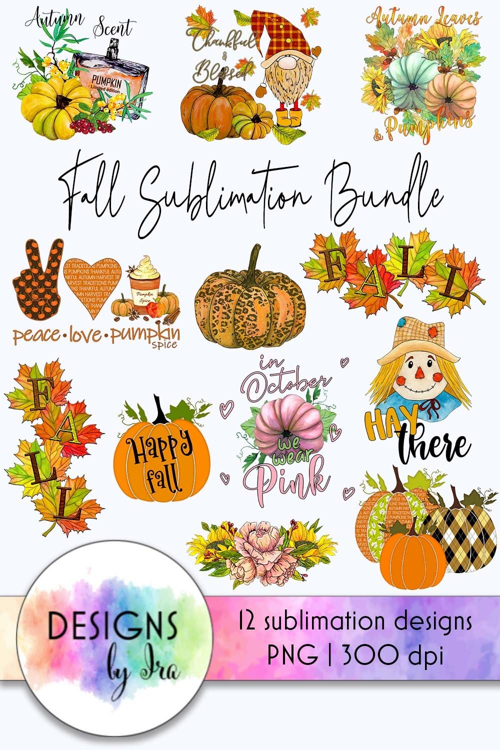 Fall sublimation bundle, autumn leaves & pumpkins
