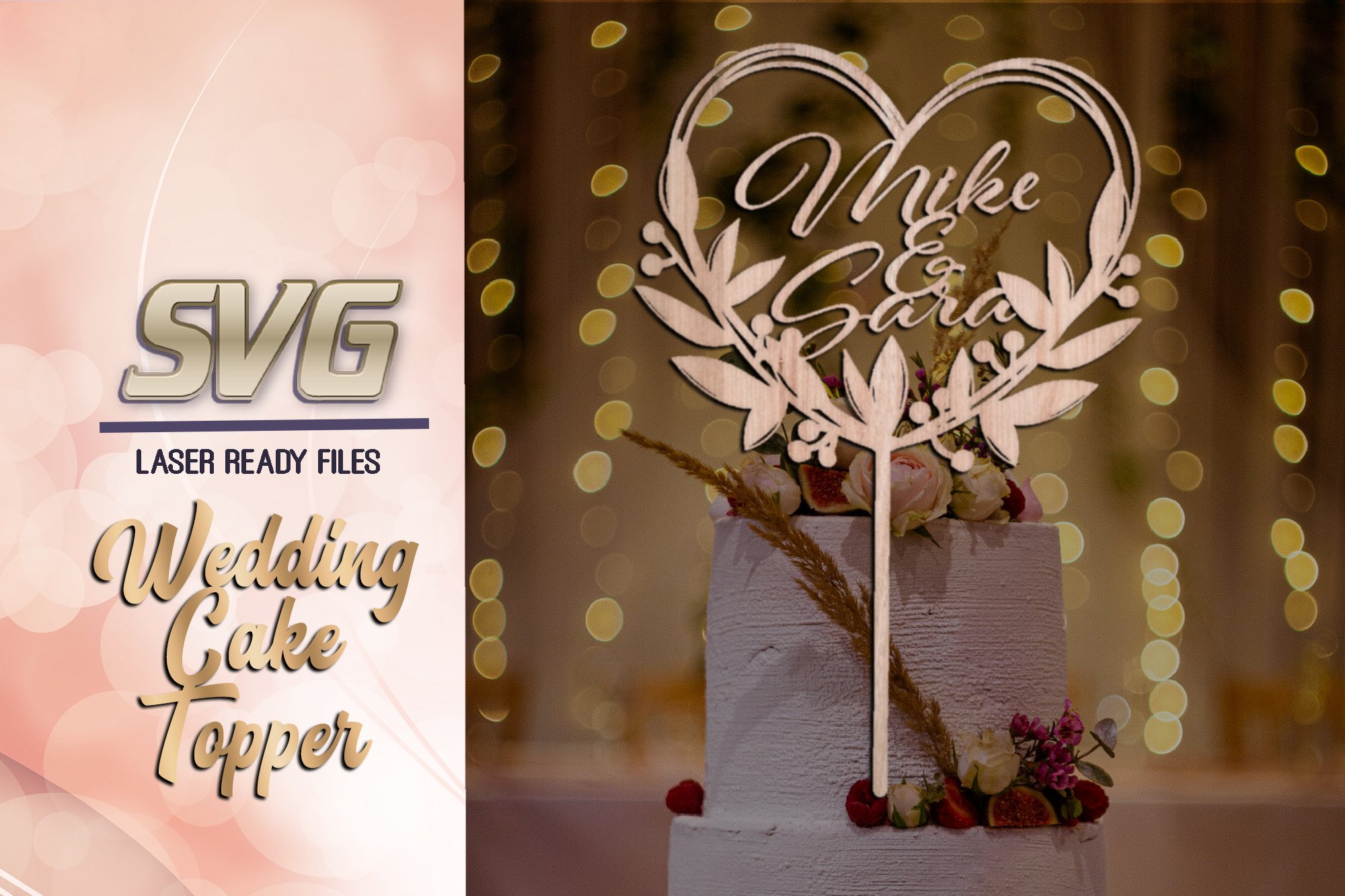 Monogram Heart Cake Topper SVG Laser Cut Files | Wedding SVG