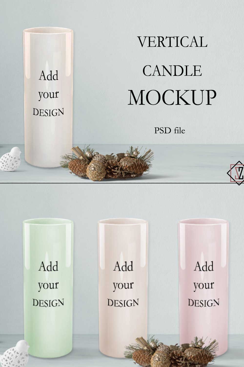 Vertical candle mockup. Editable PSD