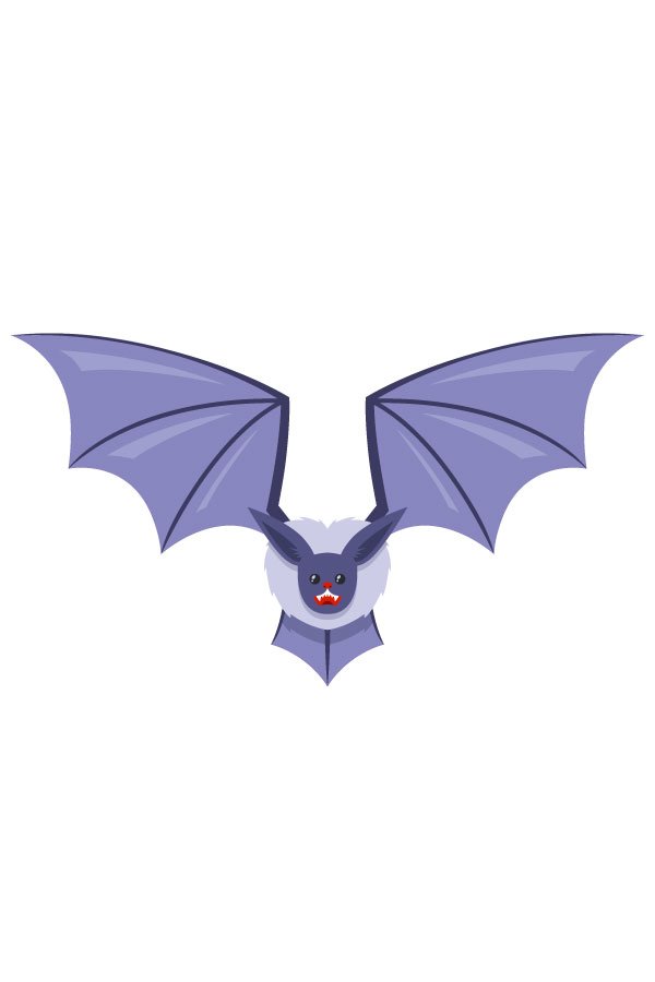 bat with fangs flies on a white background