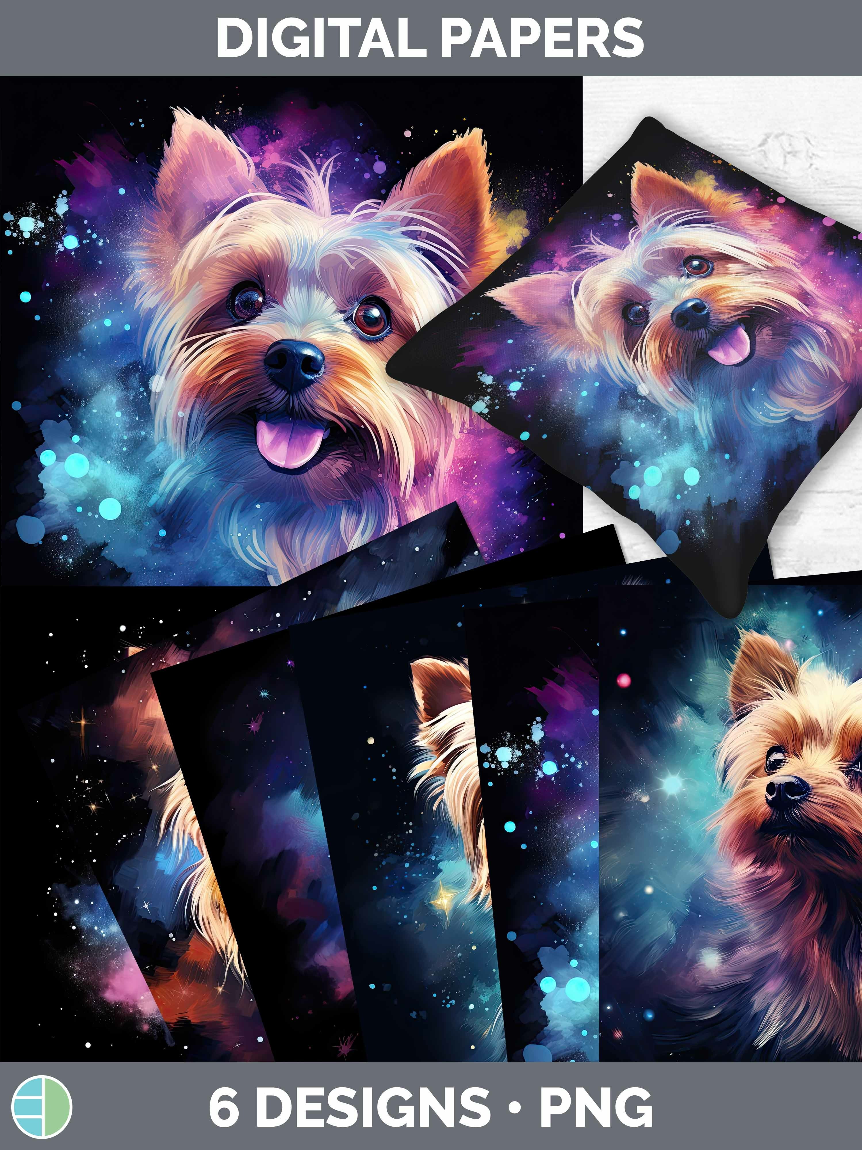 Galaxy Yorkshire Terrier Dog Paper Backgrounds | Bundle Digi