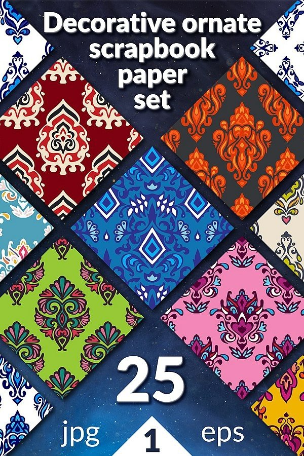Digital damask Scrapbooking Paper Pack vintage