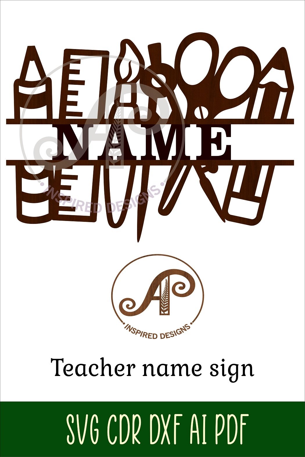 Teacher theme Name sign svg laser cut template