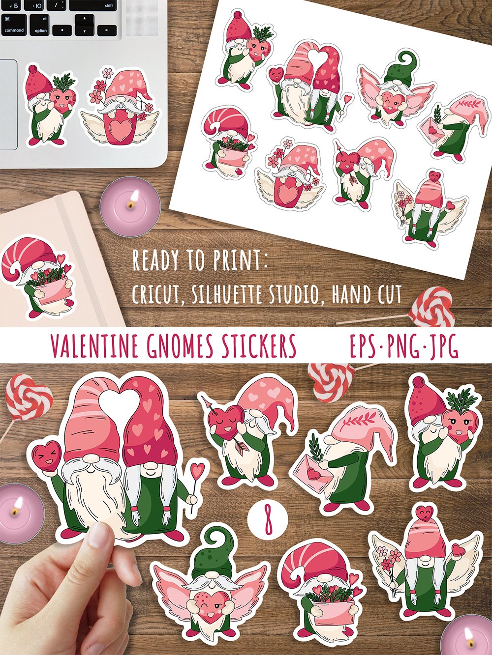 Valentine stickers / Valentine gnomes / Gnome couple