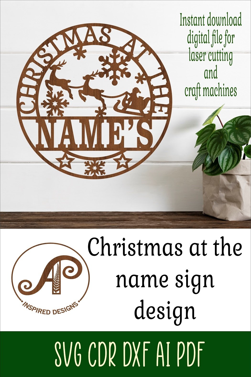 Santa Sleigh Christmas at the Name sign svg laser cut