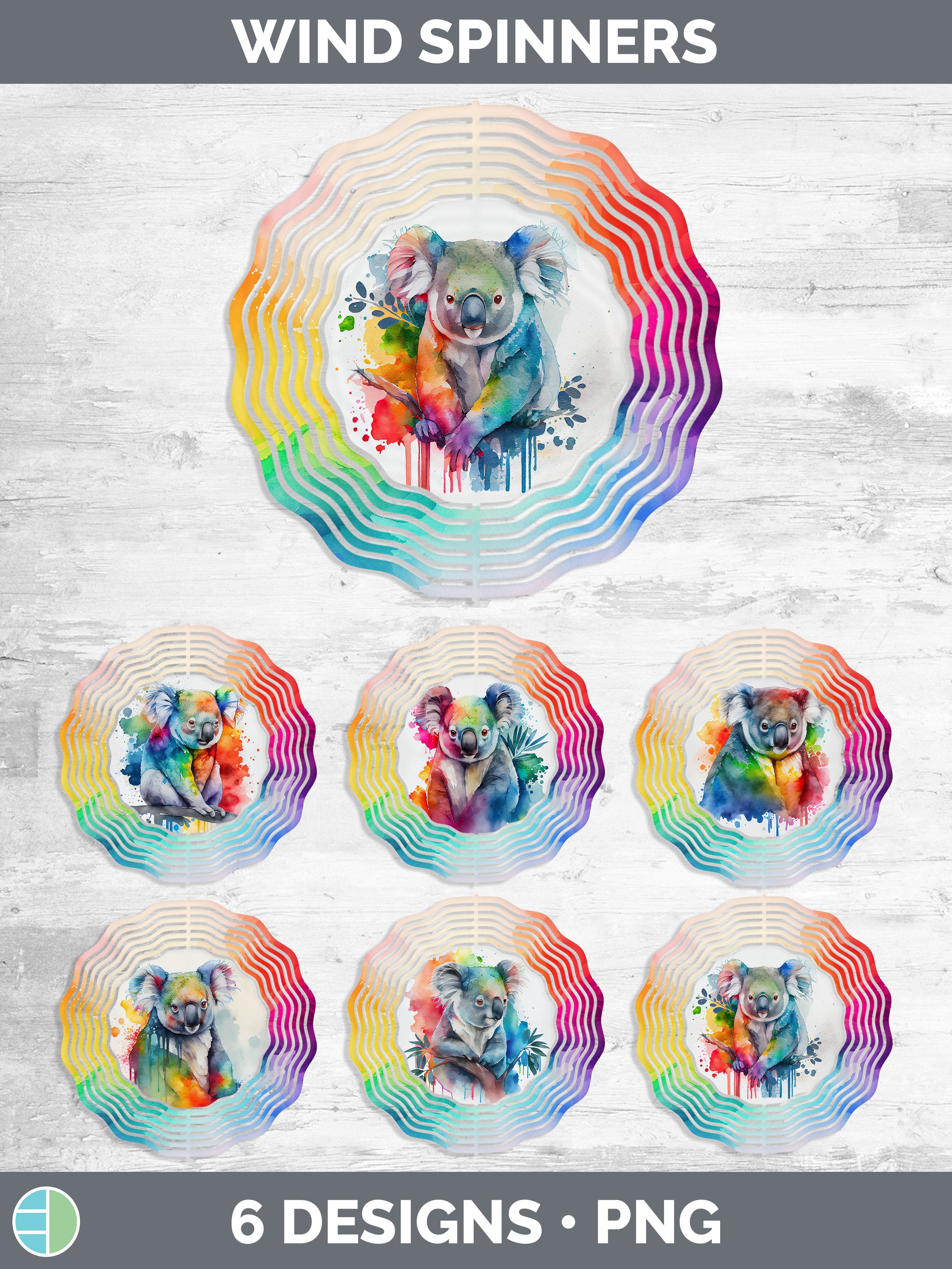 Rainbow Koala Wind Spinner | Sublimation Spinner Designs Bun